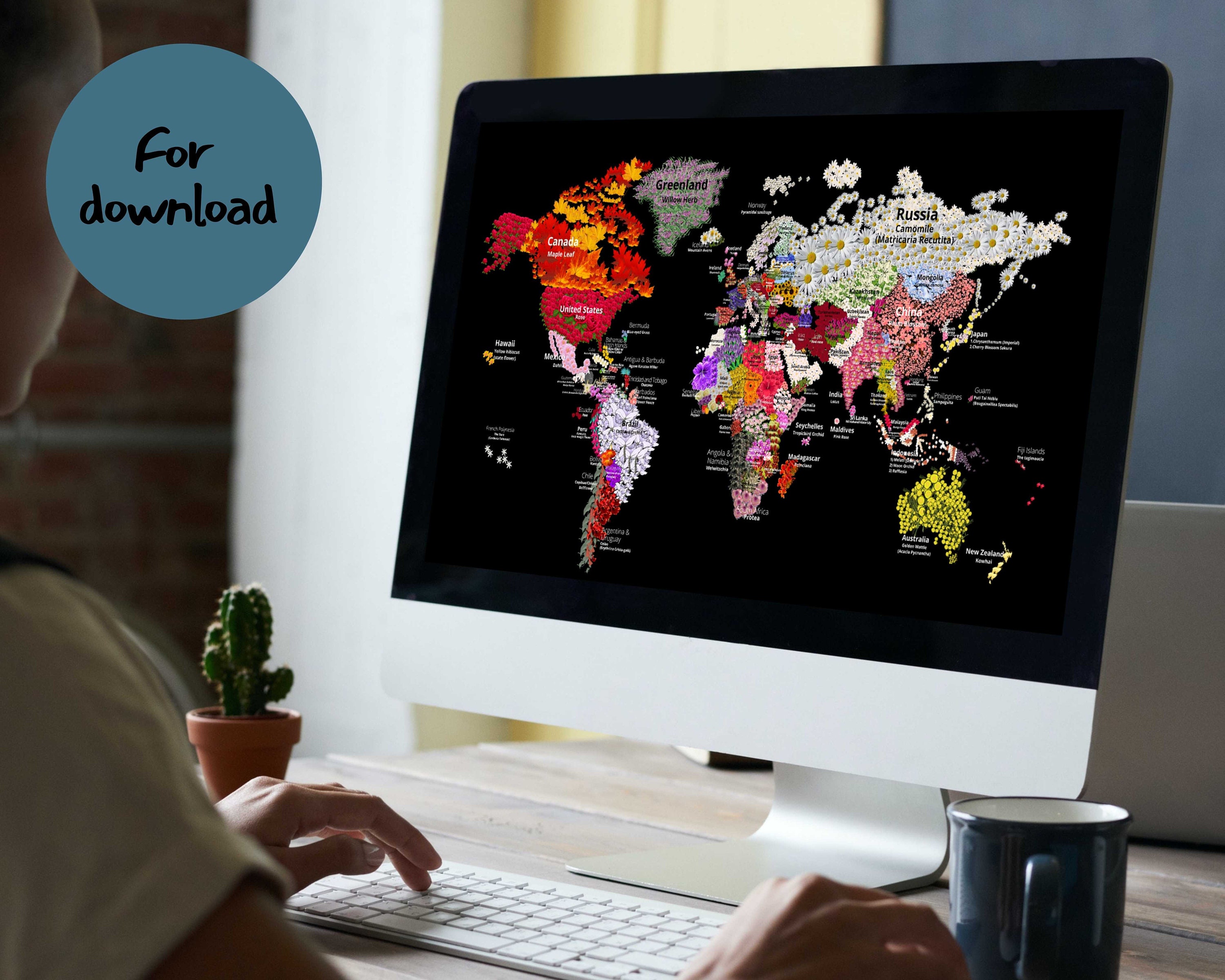 World Map Flower Collage,national Flowers World Map,world Map Flower ...