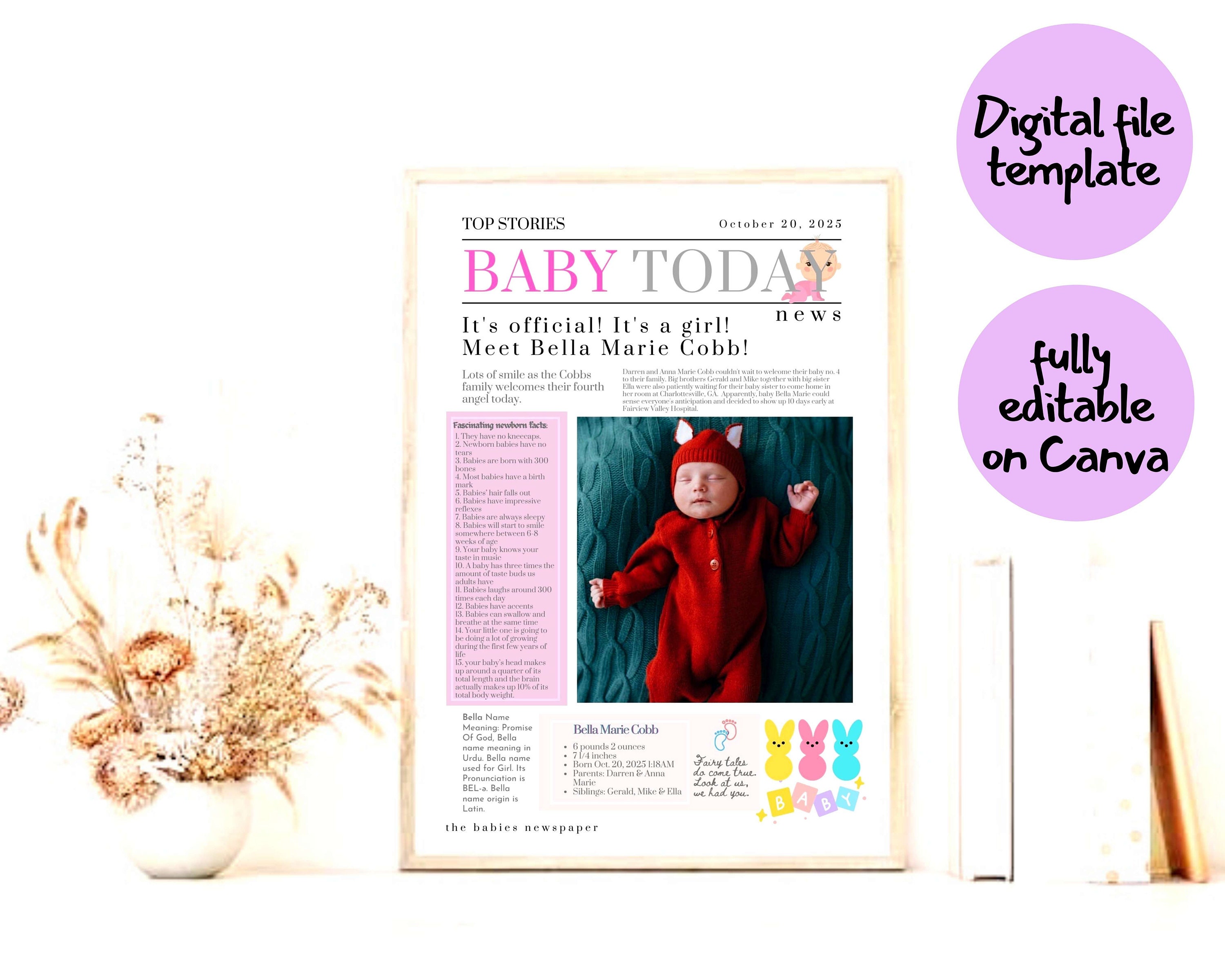 New Born Baby Newspaper Template,new Born Remembrance,new Born News ...