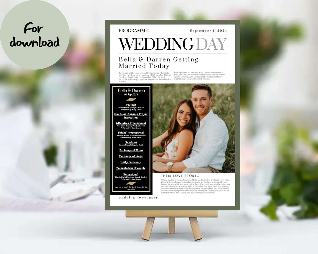 Newspaper Wedding Program,fully Editable,wedding Program Template, Printable Wedding Program,diy ...