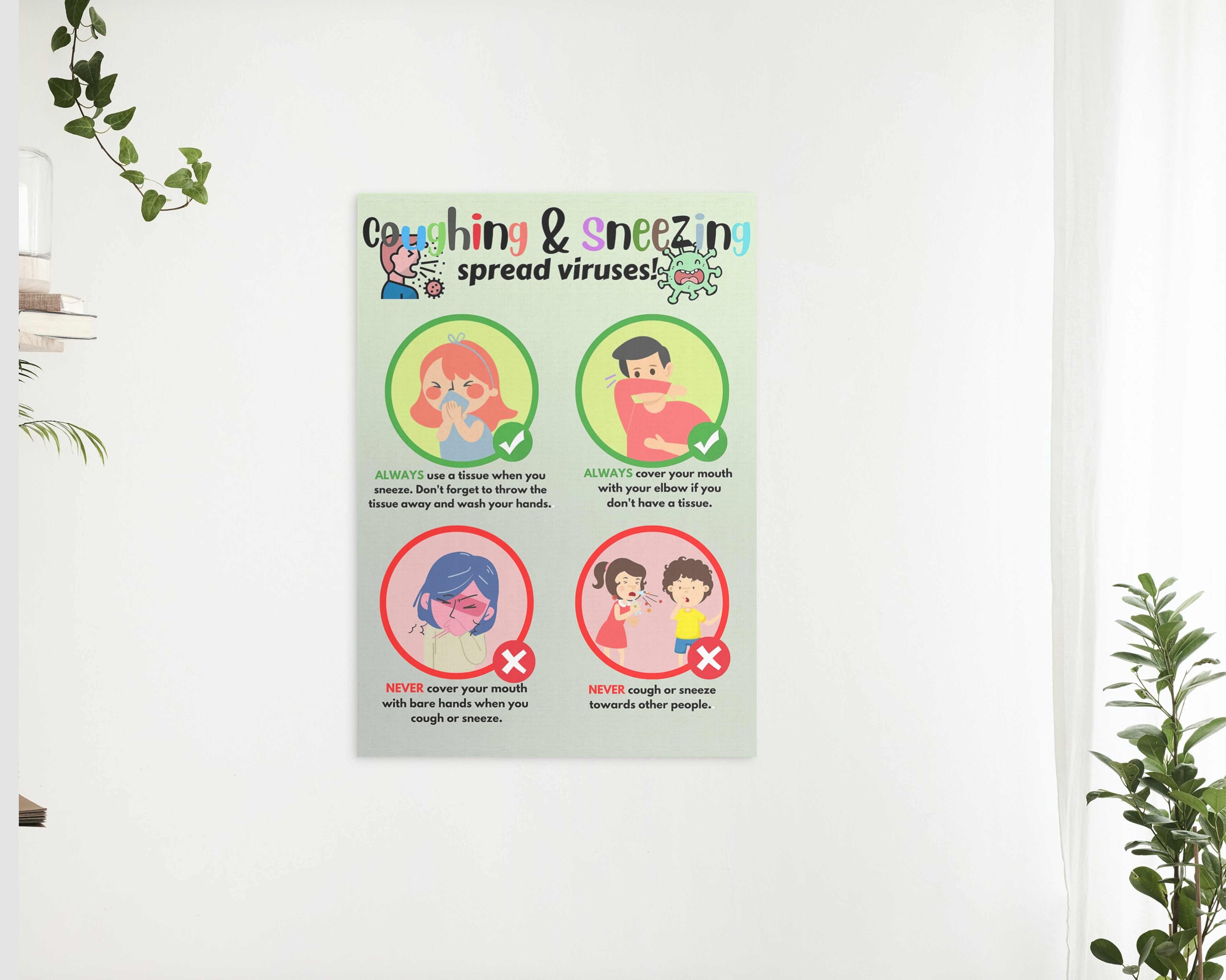 Coughing and Sneezing Spread Viruses Poster,cover Your Cough Sign for ...