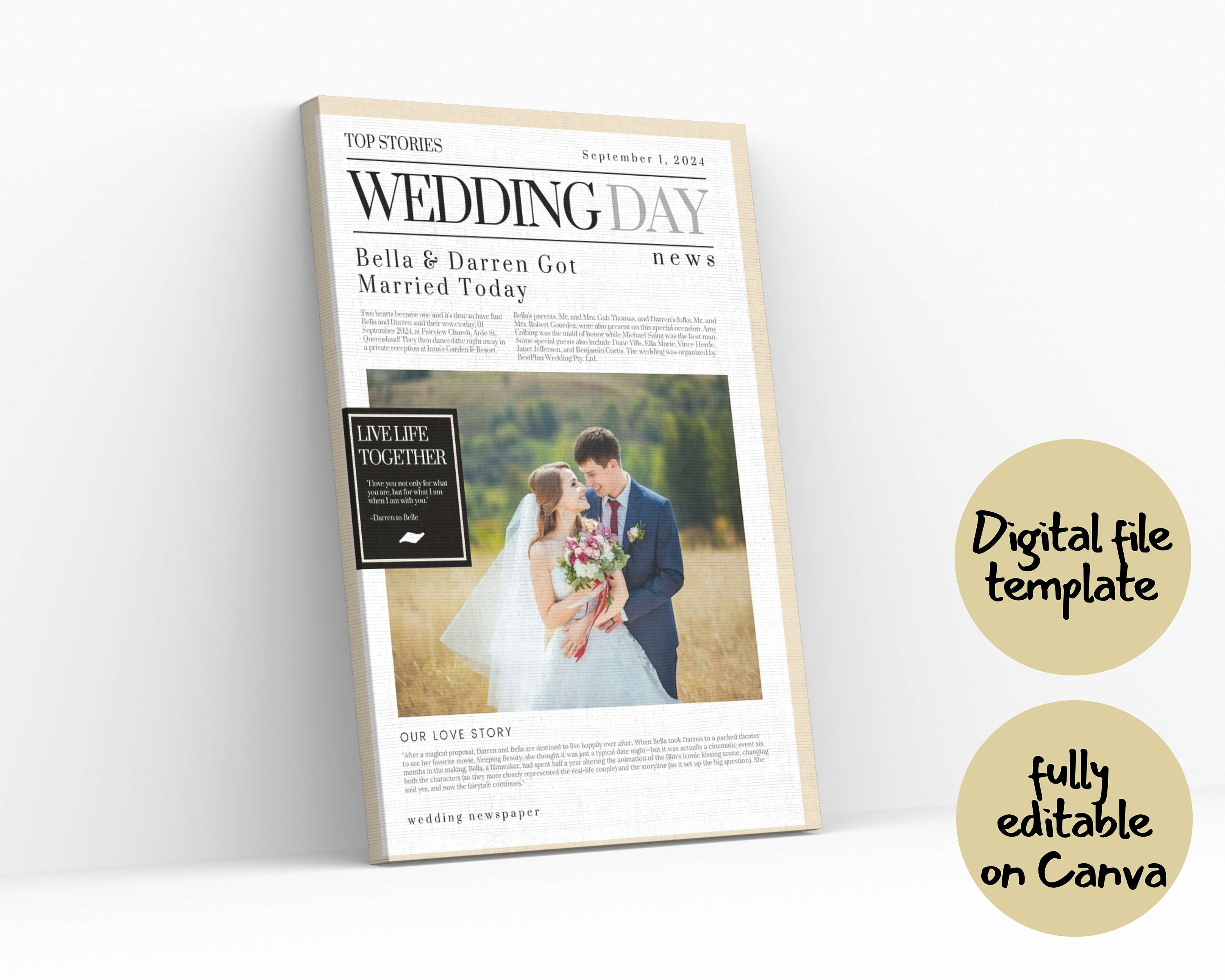 Wedding Newspaper Template,wedding Remembrance,wedding News,wedding ...