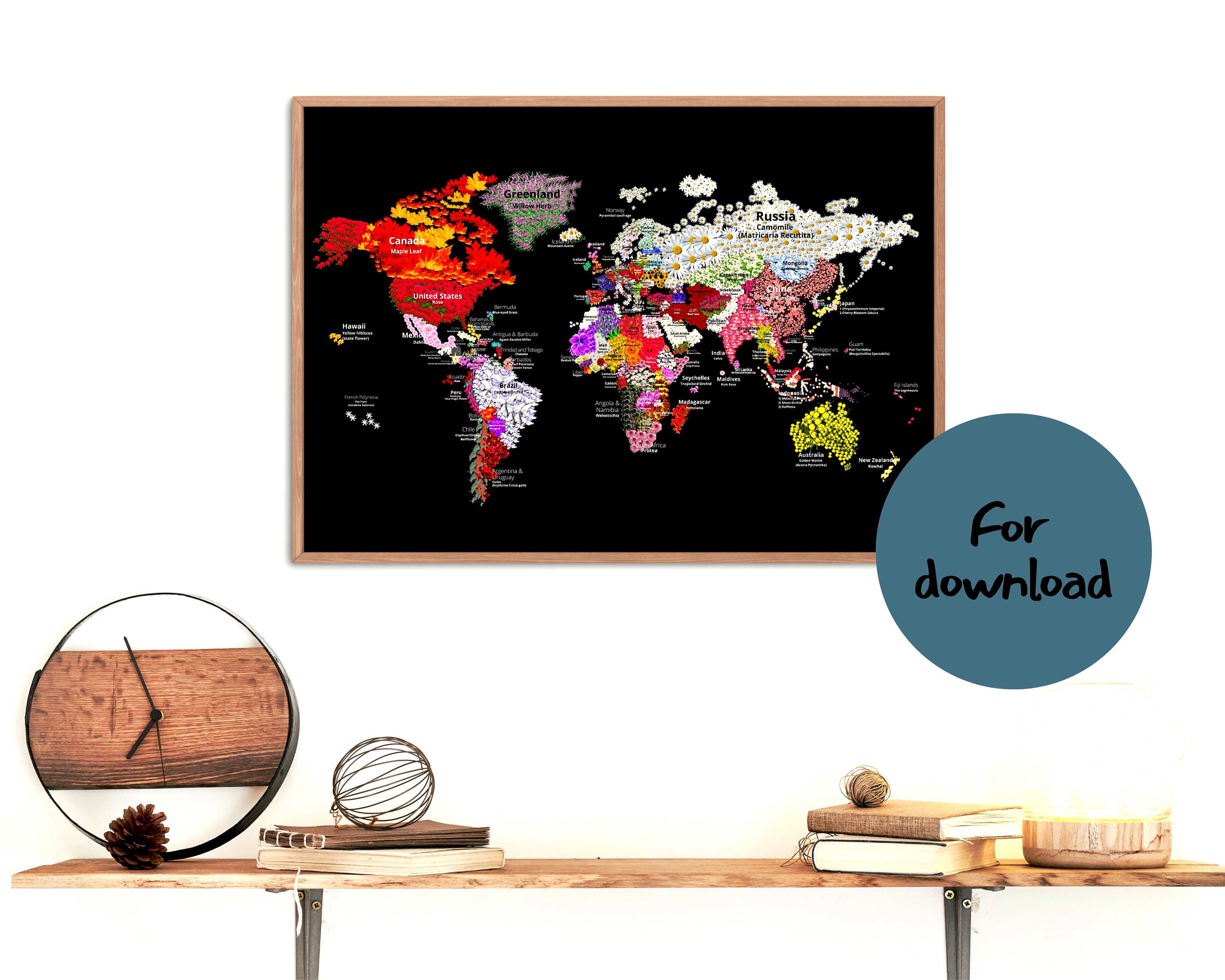 World Map Flower Collage,national Flowers World Map,world Map Flower ...