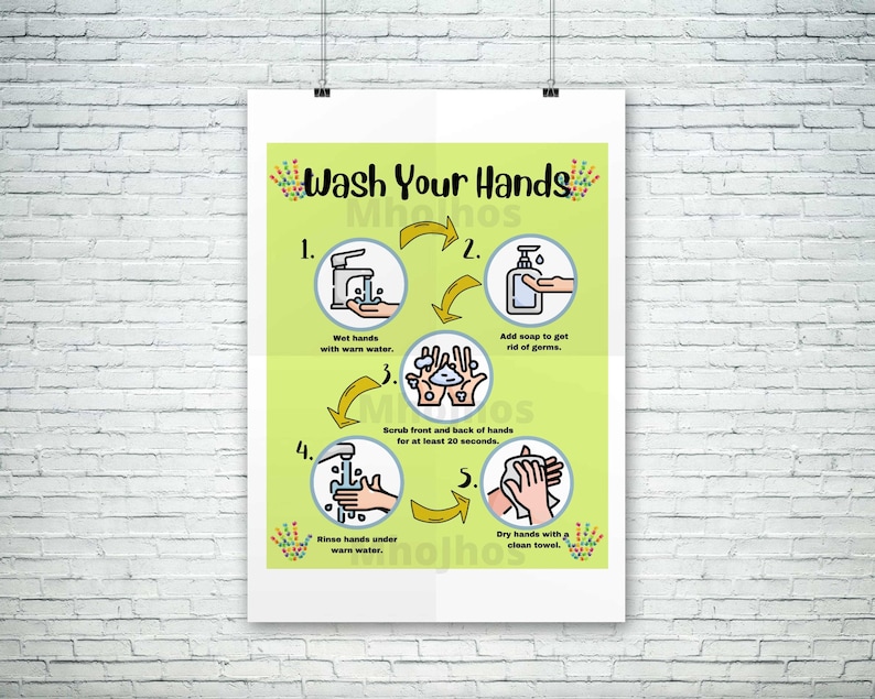 Wash Your Hands Poster,steps in Washing Hands Sign for Kids,covid ...