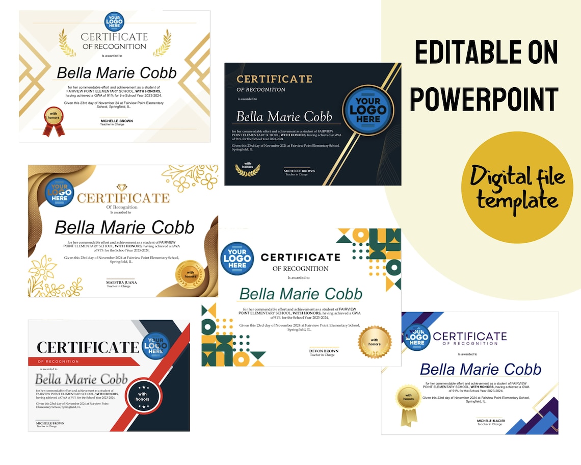Editable Certificate Templates,bundle-of-20 Certificate Edit on ...