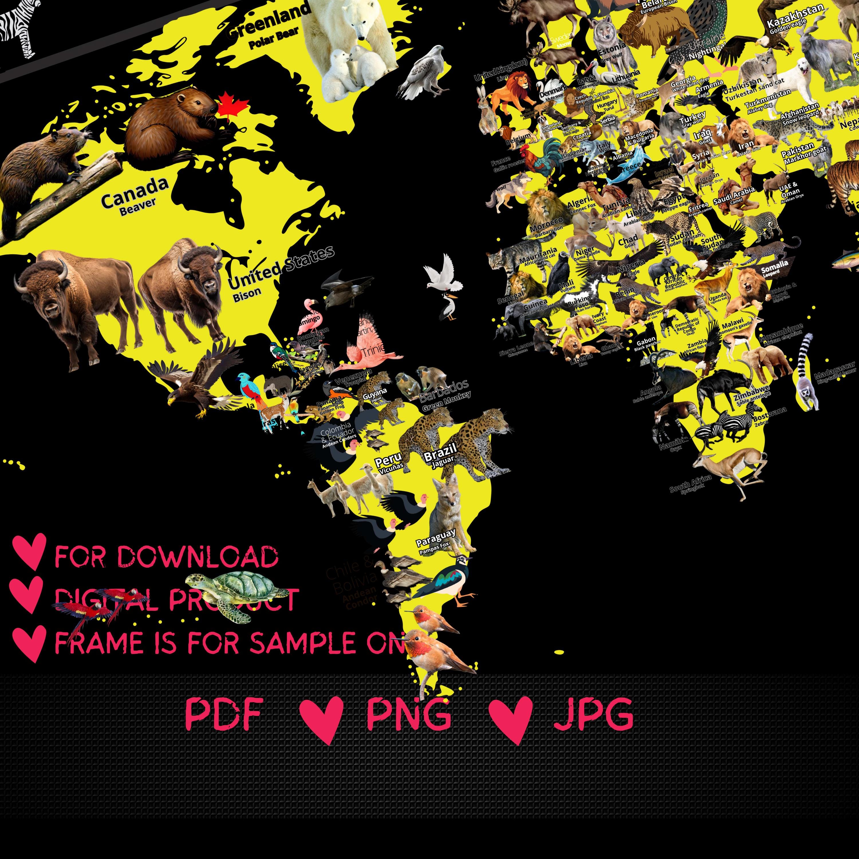 National Animals of the World Map, National Animals,countries With ...