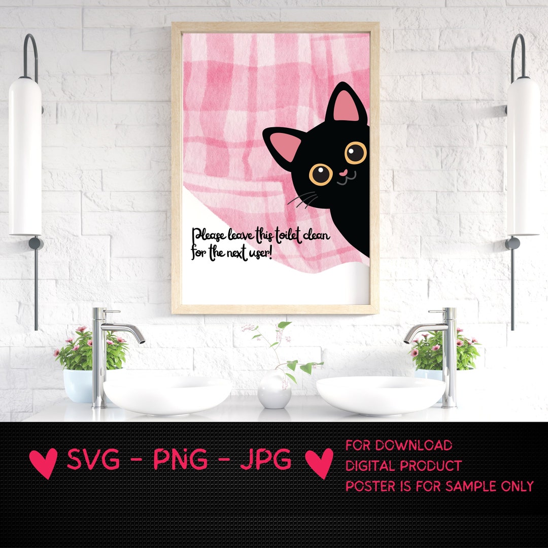 Keep the Toilet Clean Black Cat Funny Meme Poster Bathroom Decor ...