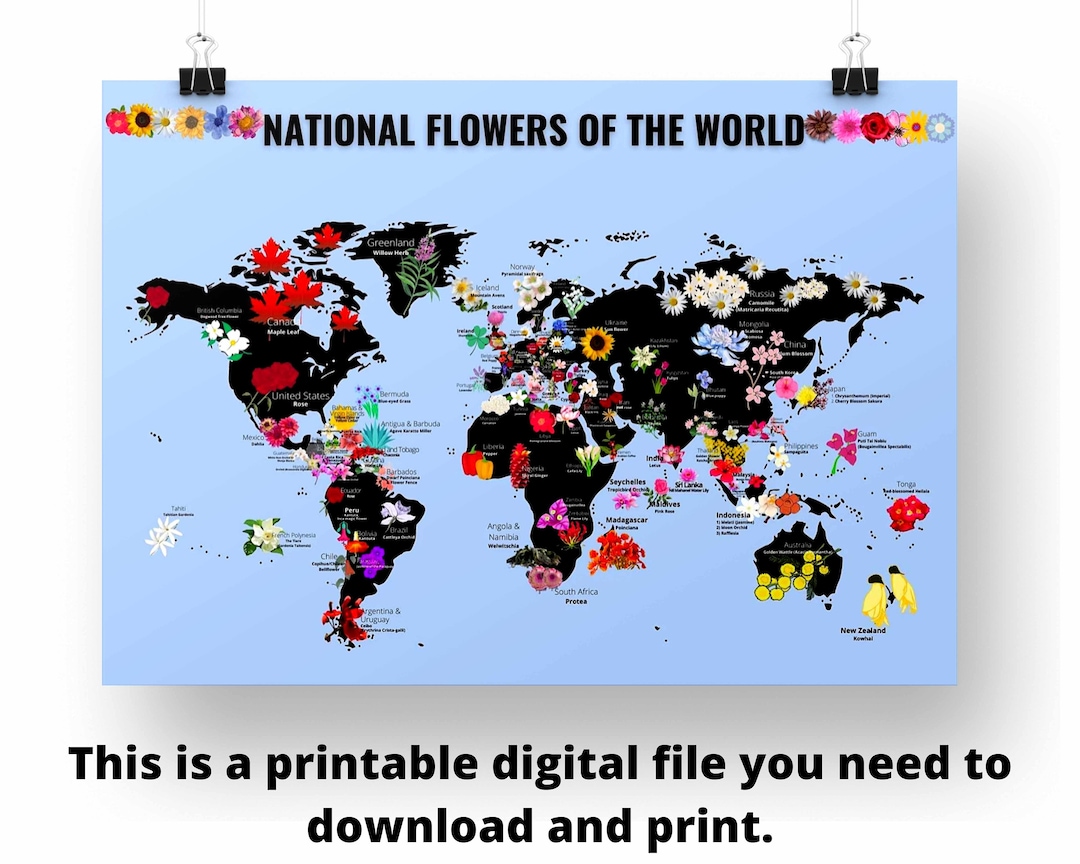National Flowers of the World Map,world Map of National Flowers ...