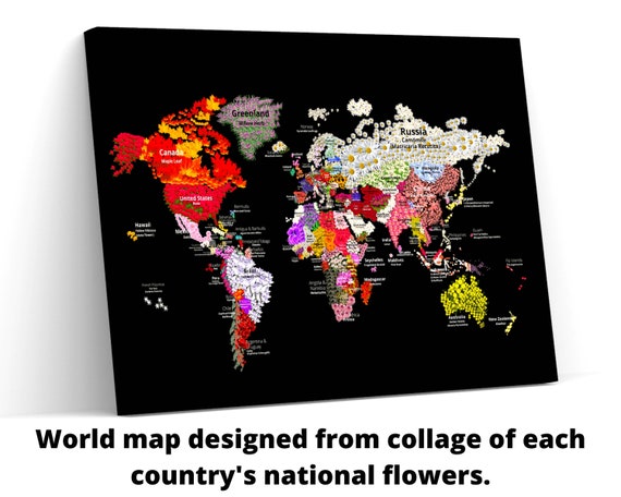 World Map Flower Collagenational Flowers World Mapworld Map - Etsy