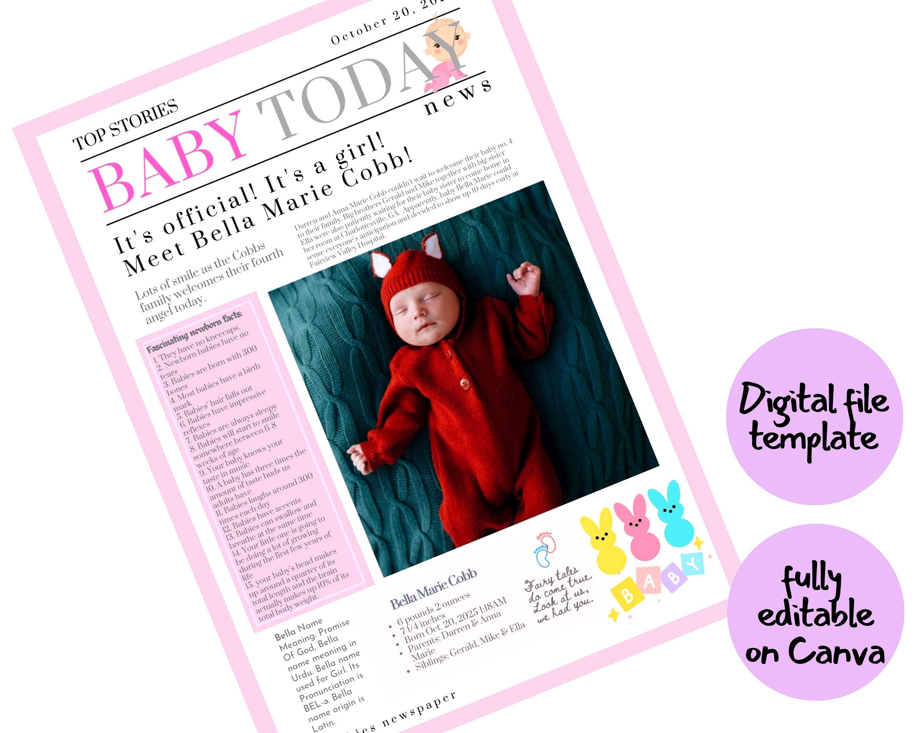 New Born Baby Newspaper Template,new Born Remembrance,new Born News ...