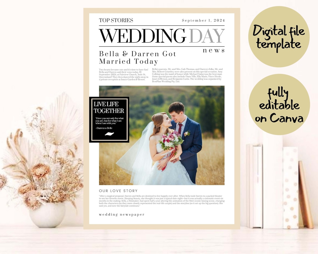 Wedding Newspaper Template,wedding Remembrance,wedding News,wedding ...
