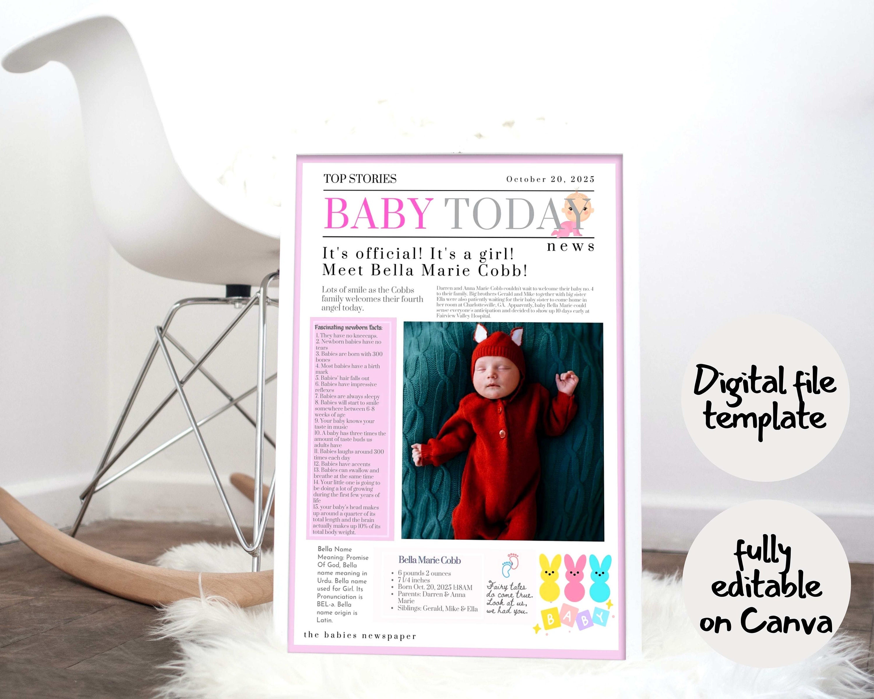 New Born Baby Newspaper Template,new Born Remembrance,new Born News ...