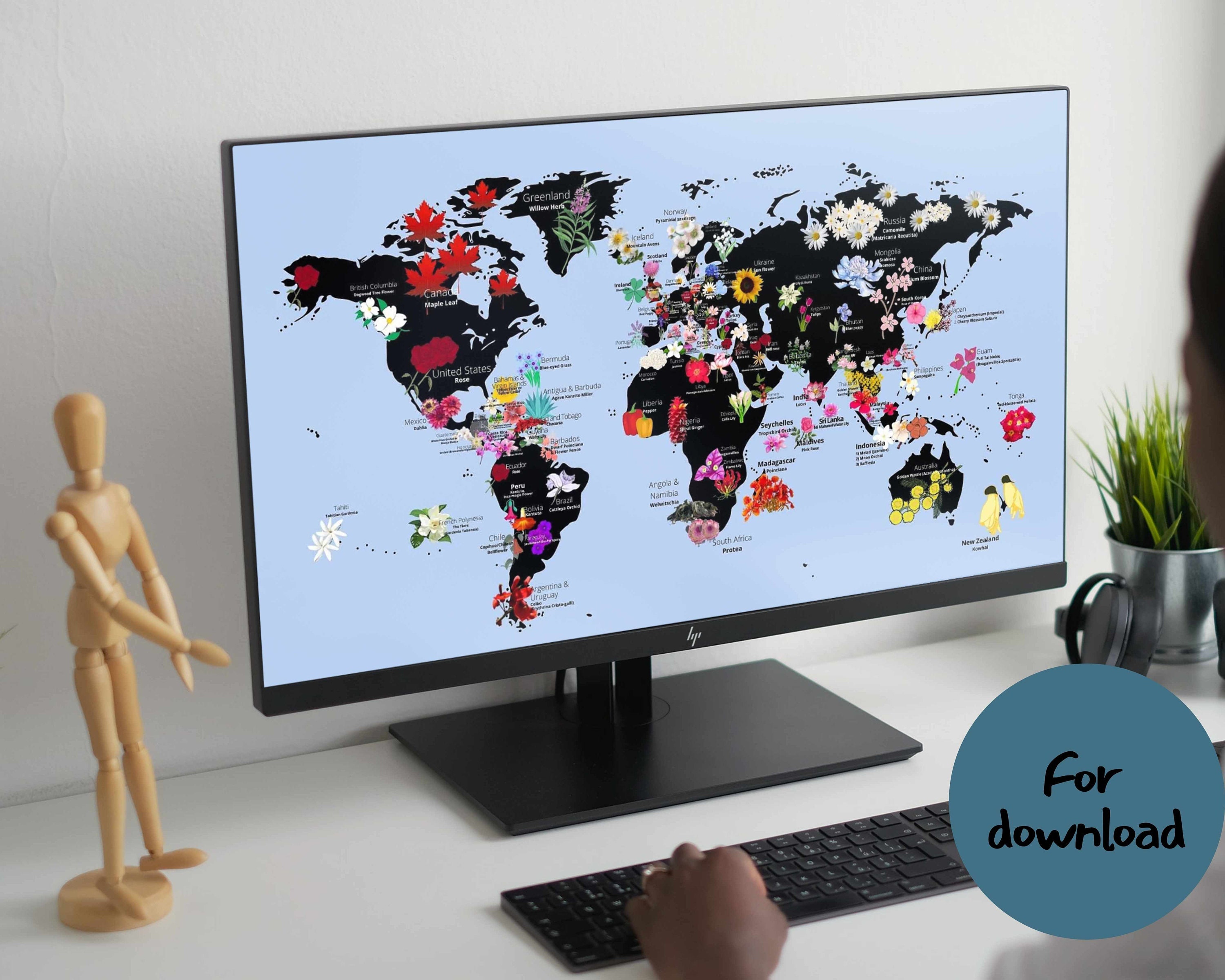 National Flowers of the World Map,world Map of National Flowers ...