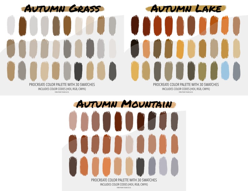 Procreate Color Palette Bundle 9 Palettes Fall Instant Download Digital File Color Swatches