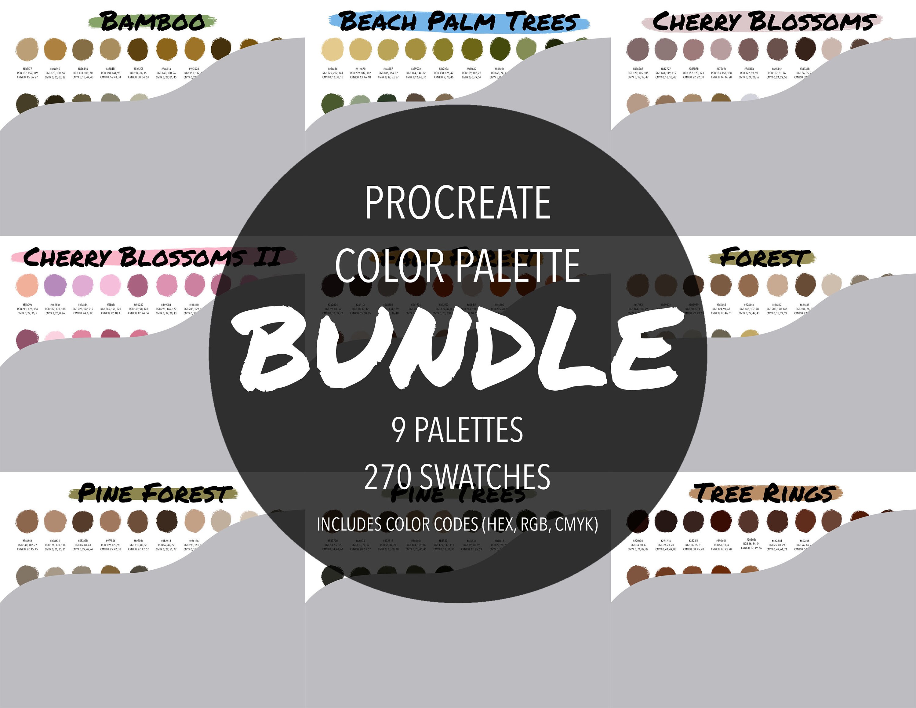 Procreate Color Palette Bundle 9 Palettes Trees Instant Download Digital File Color Swatches