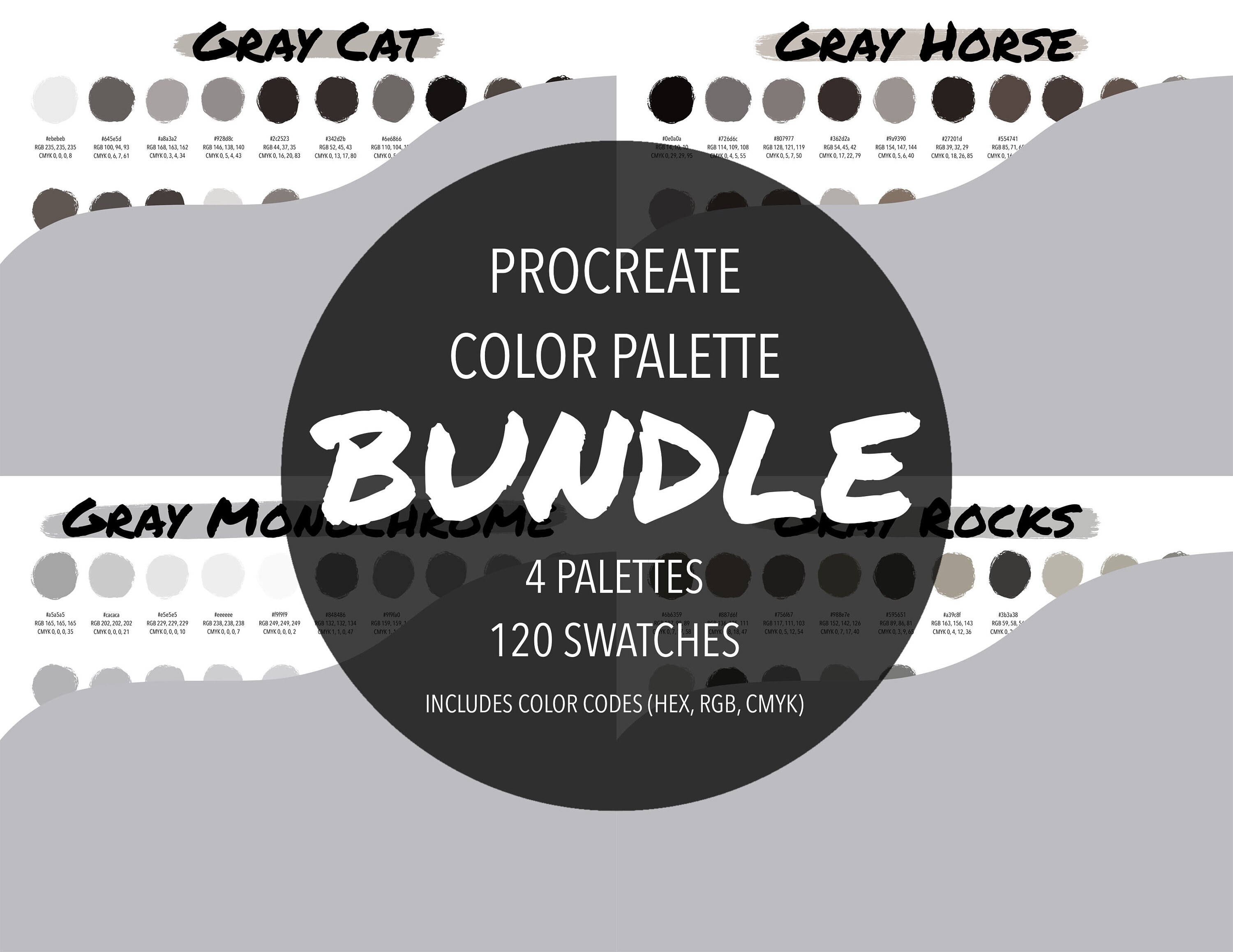 Procreate Color Palette Bundle 4 Palettes Gray Instant - Etsy