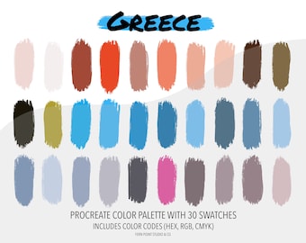 Greece Procreate Palette 30 HEX Color Codes Instant Digital - Etsy
