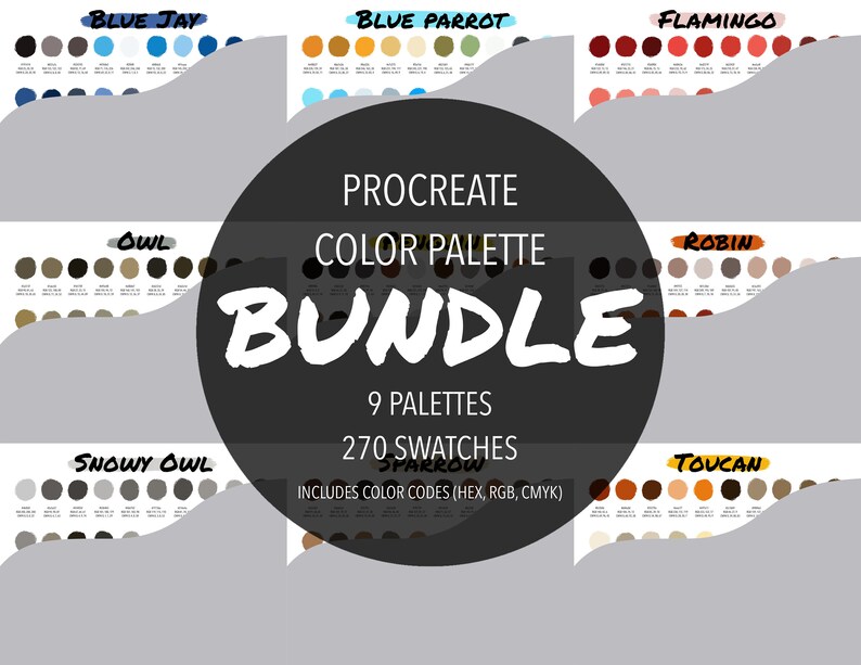 Procreate Color Palette Bundle 9 Palettes Birds Instant Download Digital File Color