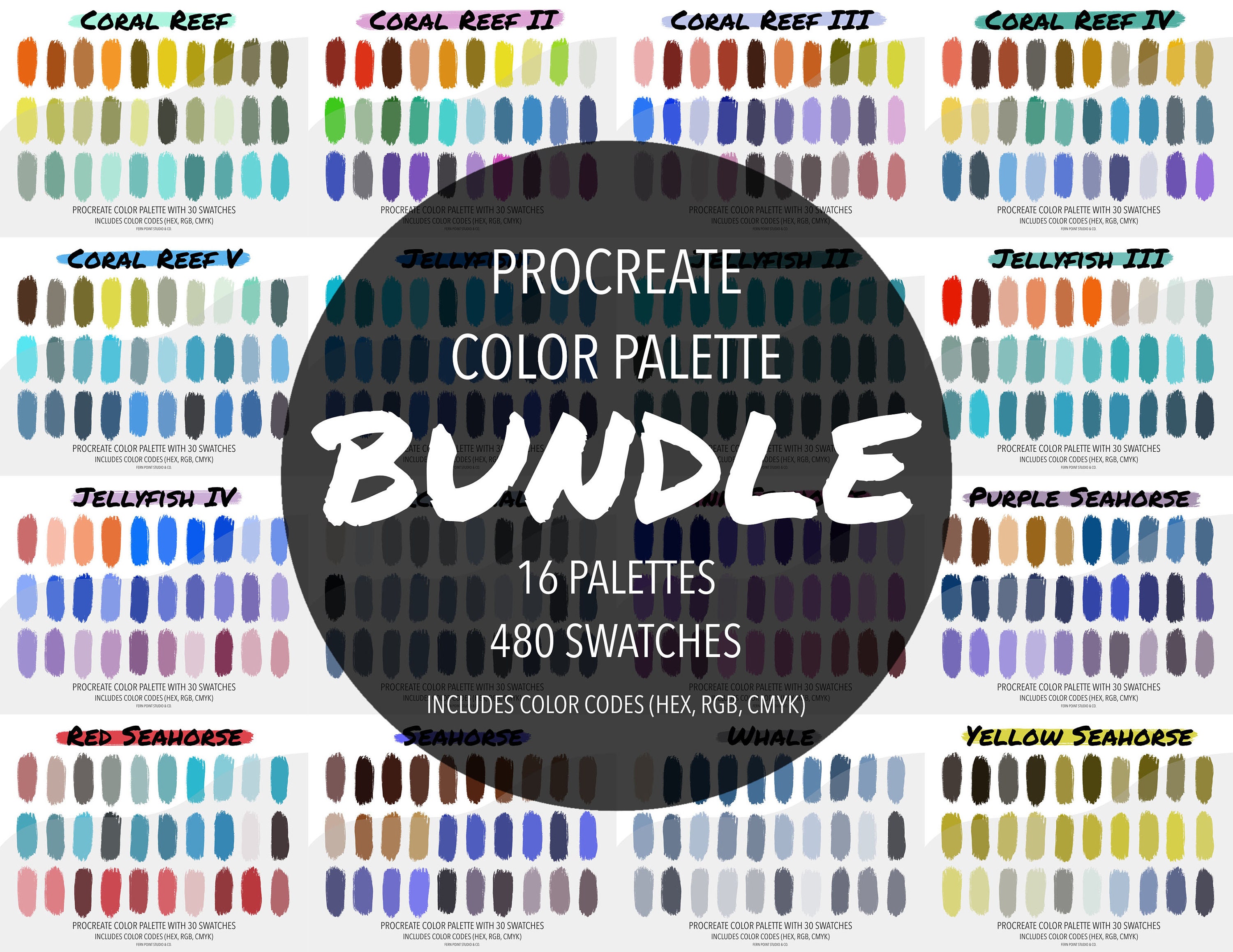 Procreate Color Palette Bundle 16 Palettes Ocean Life Instant Download ...