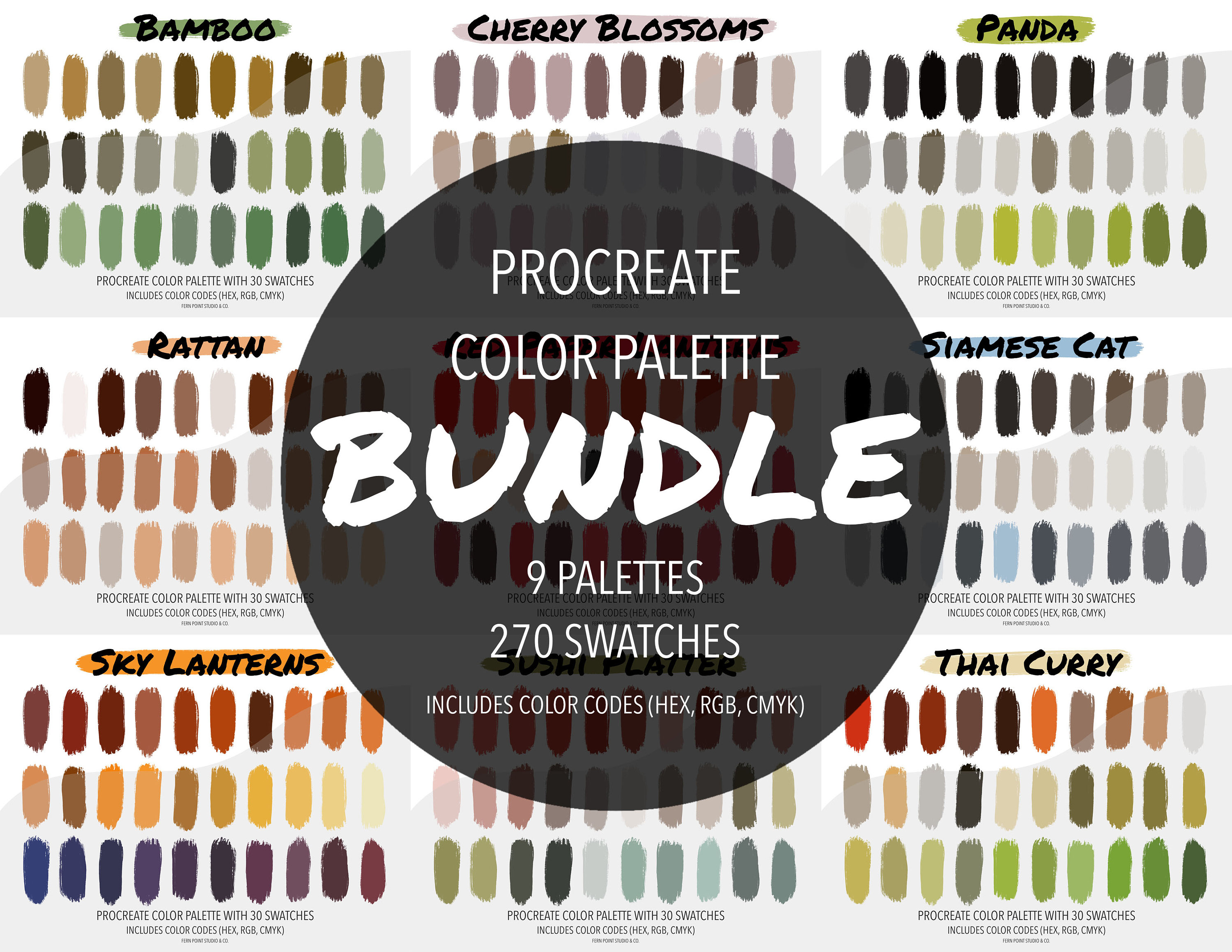 Procreate Color Palette Bundle 9 Palettes Asia Instant Download Digital ...