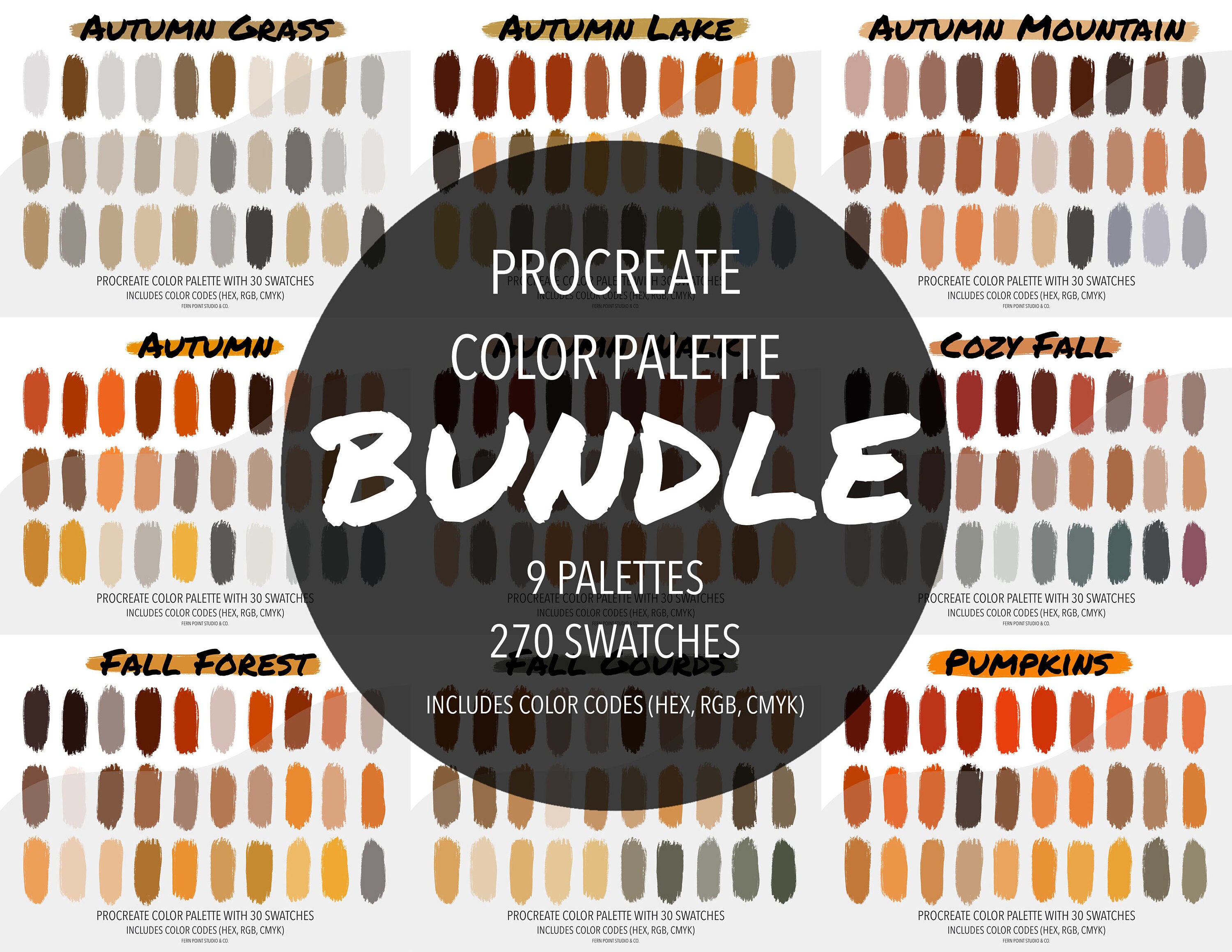 Procreate Color Palette Bundle 9 Palettes Fall Instant Download Digital File Color
