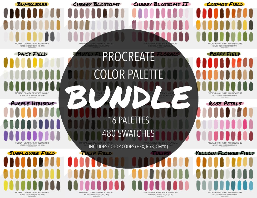 Procreate Color Palette Bundle 16 Palettes Flowers Instant Download Digital File Color Swatches