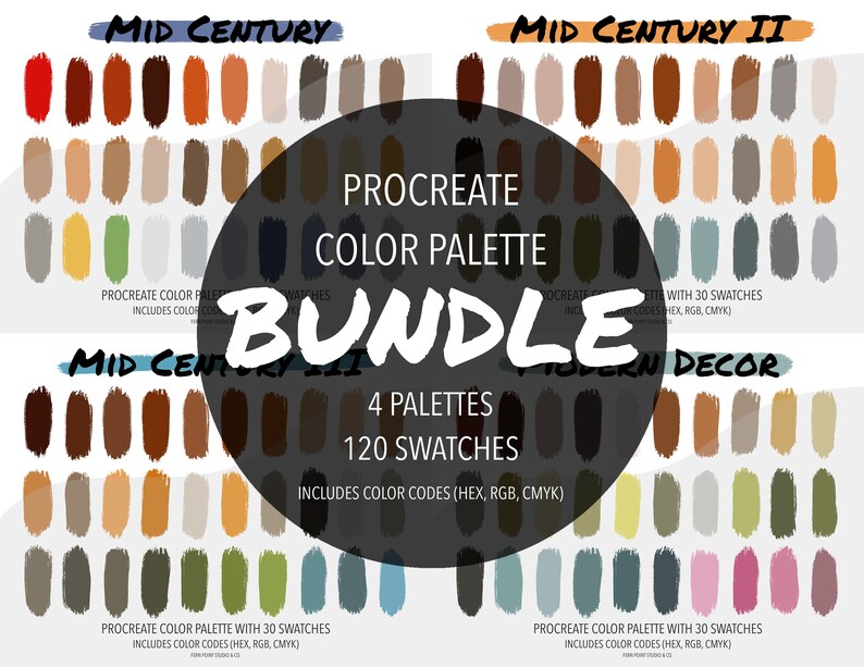 Procreate Color Palette Bundle 4 Palettes Mid Century Instant Download Digital File Color