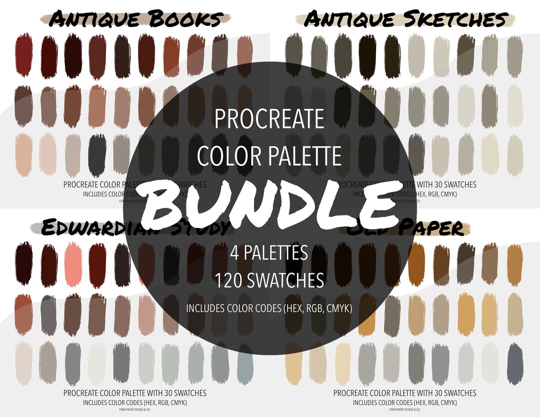 Procreate Color Palette Bundle 4 Palettes Antique Books Instant Download Digital File Color