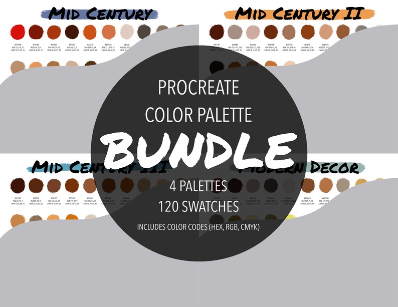 Procreate Color Palette Bundle 4 Palettes Mid Century Instant Download Digital File Color
