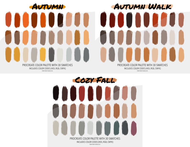 Procreate Color Palette Bundle 9 Palettes Fall Instant Download Digital File Color Swatches