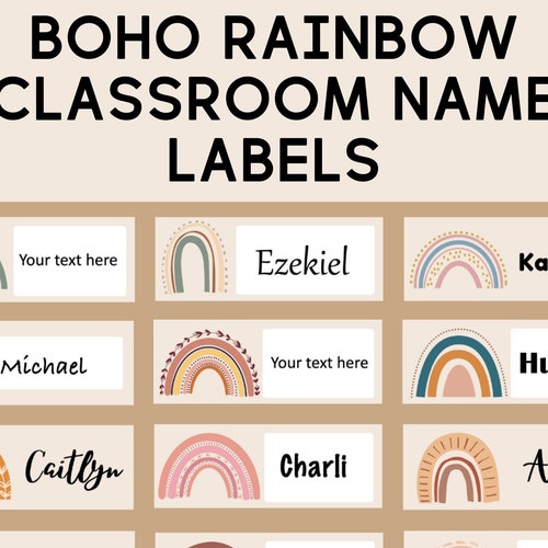 Earthy Boho Rainbow Student Desk Plates Classroom Name - Etsy Australia