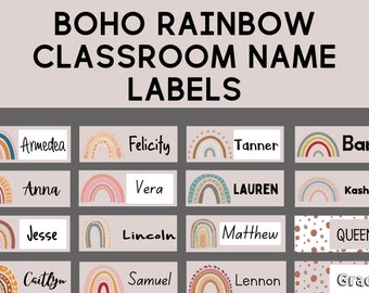 Earthy Boho Rainbow Student Desk Plates Classroom Name Decor Bright ...