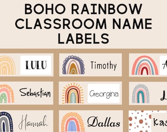 Earthy Boho Rainbow Student Desk Plates | Classroom Name | Decor ...