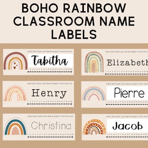 Earthy Boho Rainbow Student Desk Plates Classroom Name Decor Bright ...