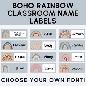 Earthy Boho Rainbow Student Desk Plates Classroom Name Decor Plates ...