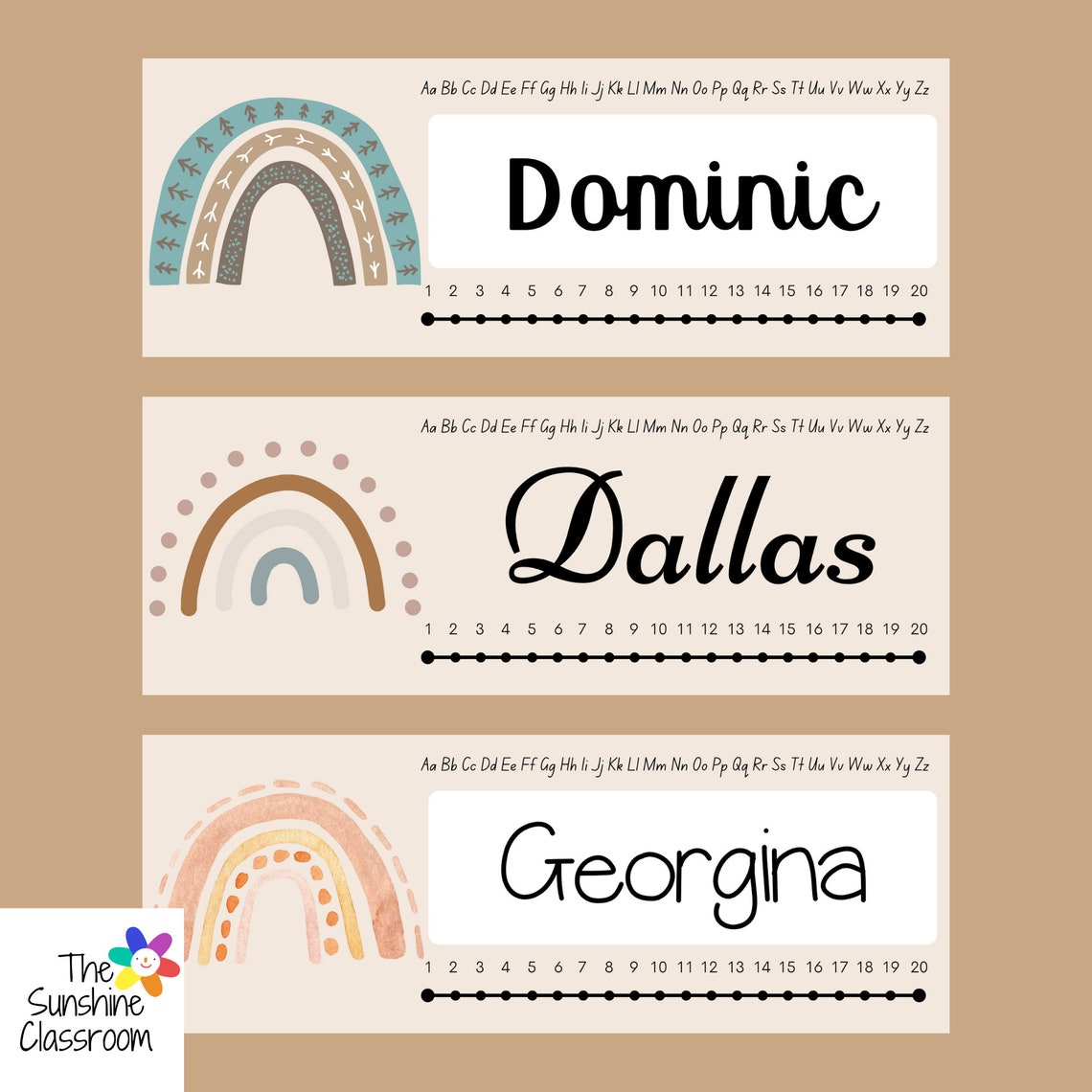 Earthy Boho Rainbow Student Desk Plates Classroom Name Decor Bright ...