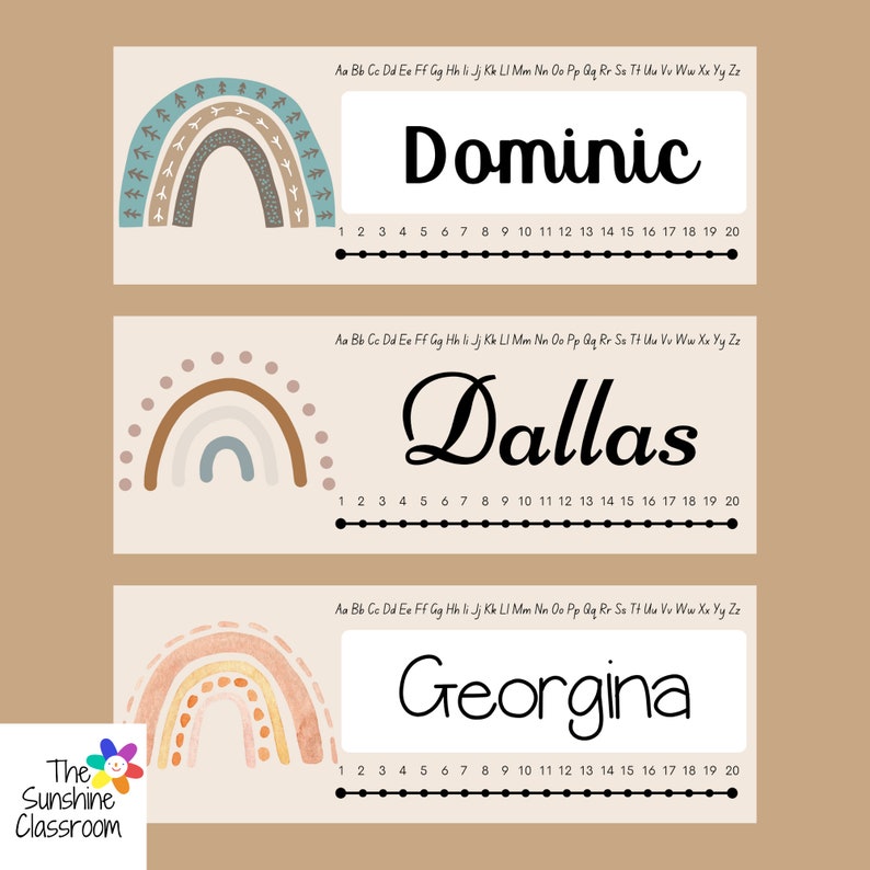 Earthy Boho Rainbow Student Desk Plates Classroom Name Decor Bright ...