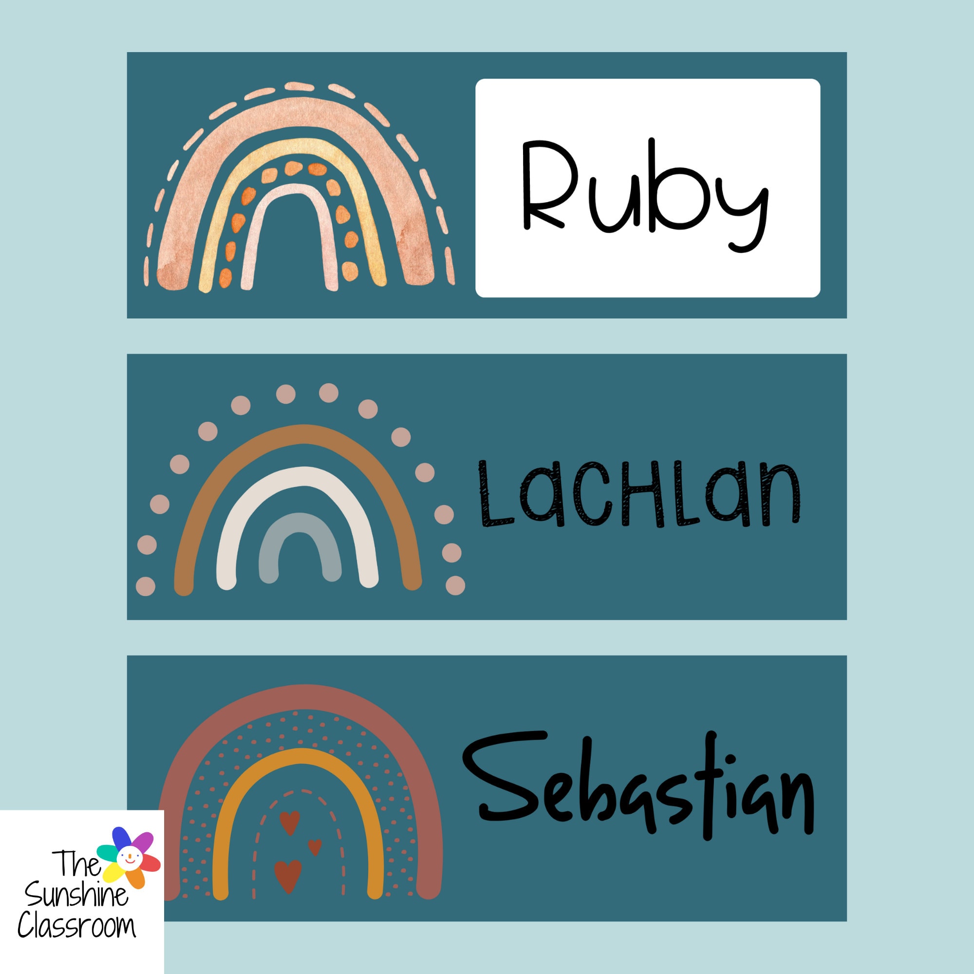 Earthy Boho Rainbow Student Desk Plates Classroom Name - Etsy