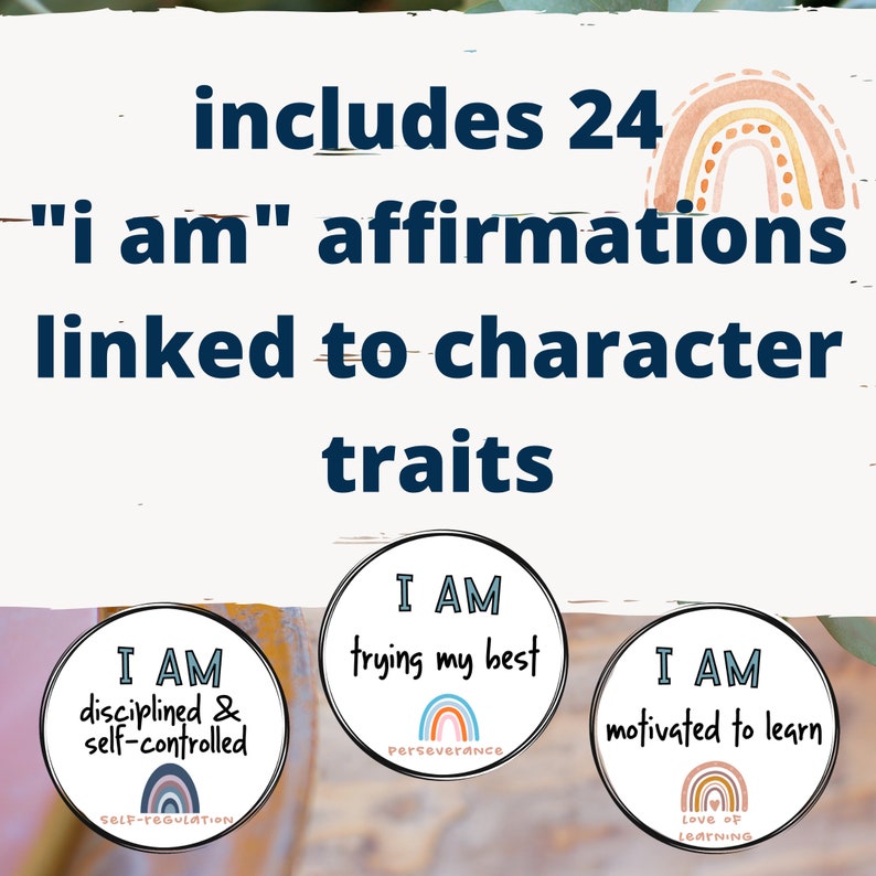 Boho Rainbow Character Traits Affirmation Station Editable Classroom ...