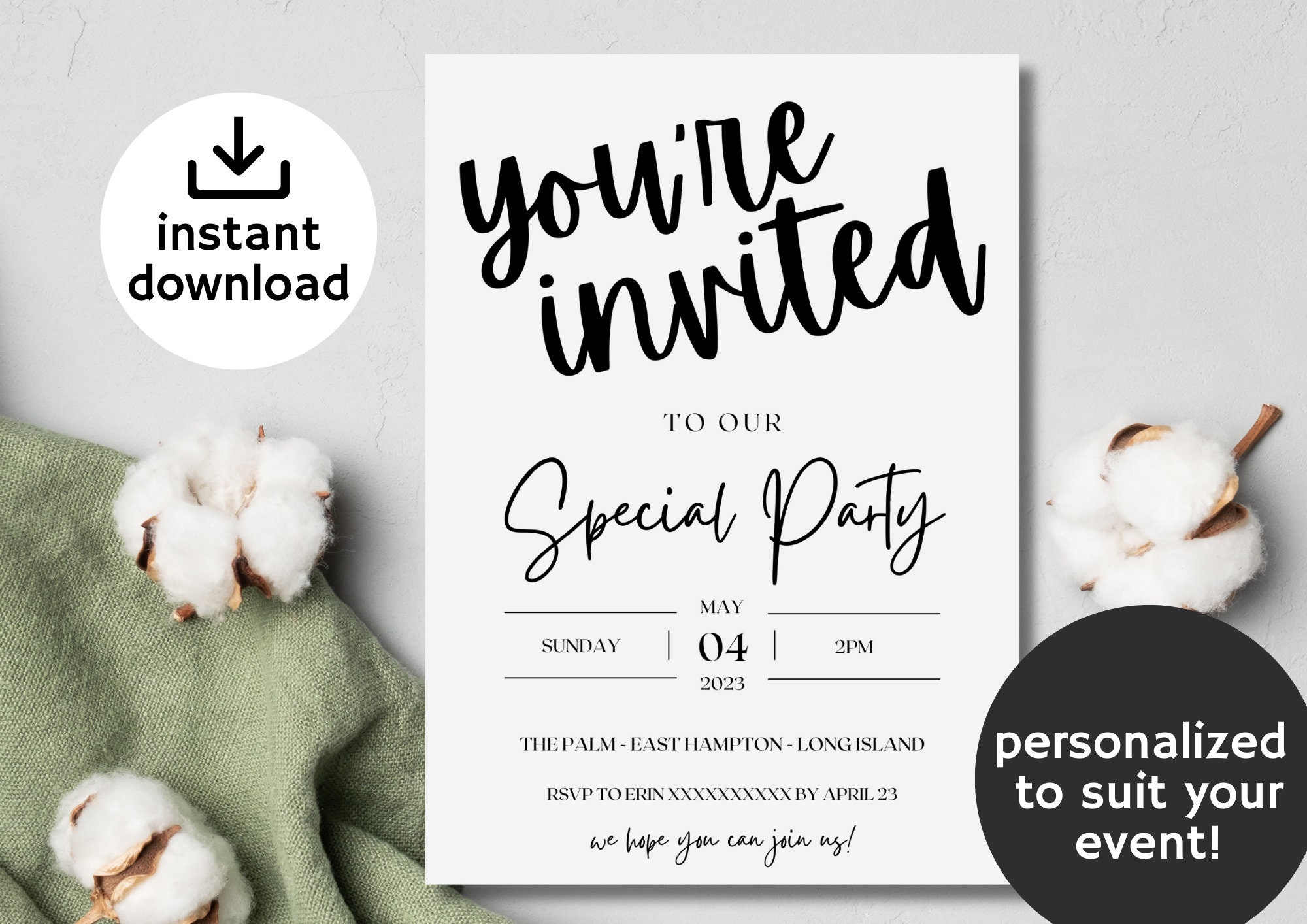 INVITATION CARD DESIGN Simple Elegant Editable Custom Template ...