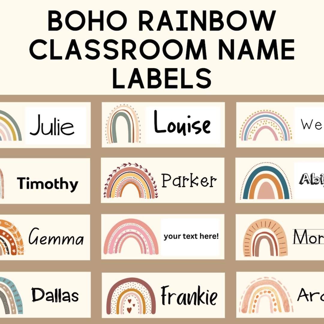 Earthy Boho Rainbow Student Desk Plates Classroom Name Decor Bright ...