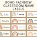 Earthy Boho Rainbow Student Desk Plates Classroom Name Decor Bright ...
