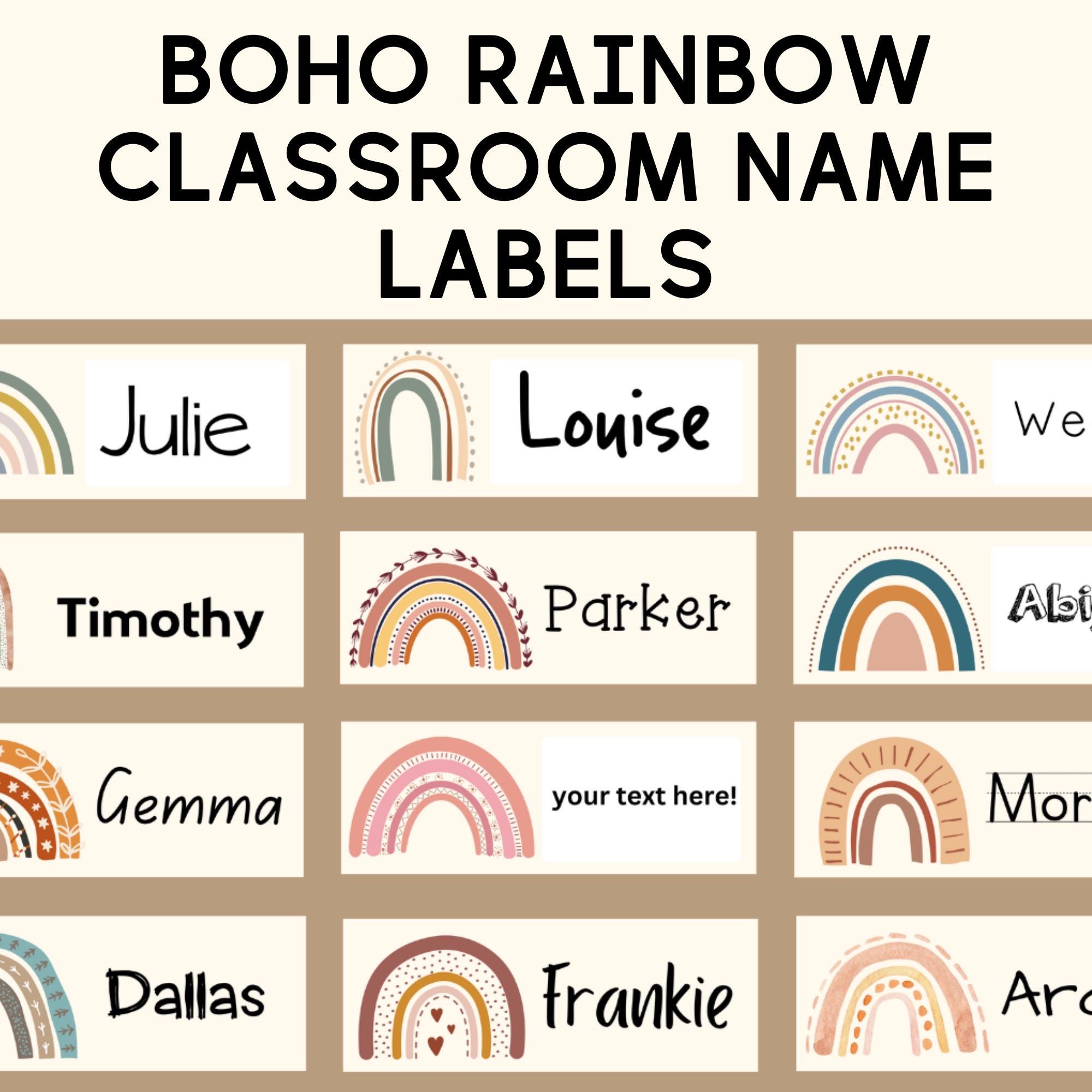 Earthy Boho Rainbow Student Desk Plates Classroom Name Decor Bright ...