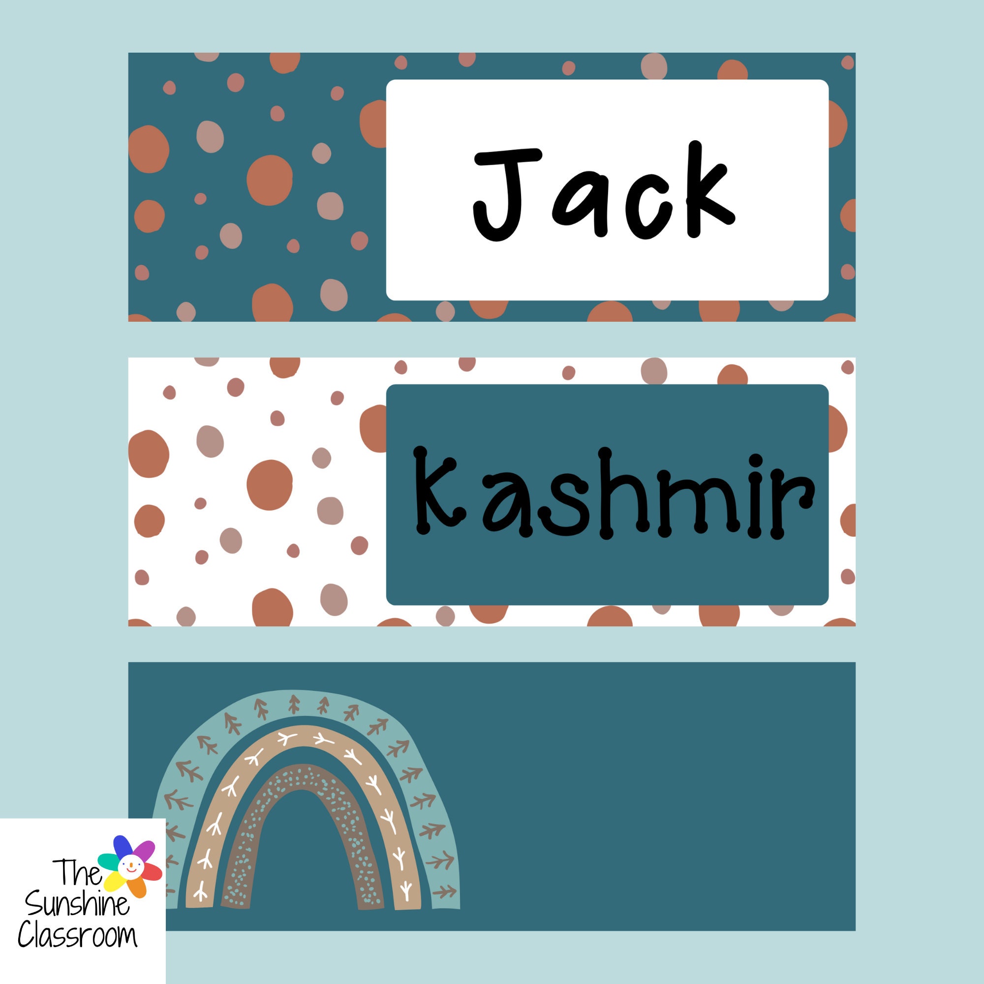 Earthy Boho Rainbow Student Desk Plates Classroom Name - Etsy