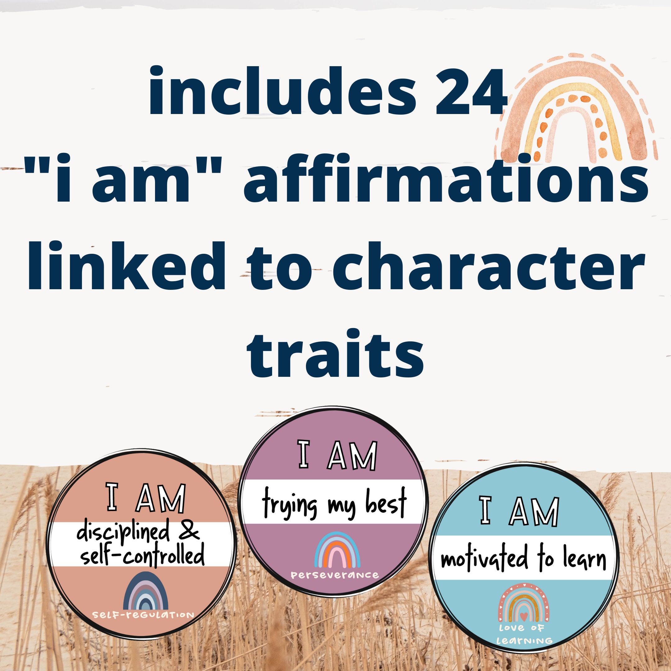 Boho Rainbow Character Traits Affirmation Station Editable Classroom ...