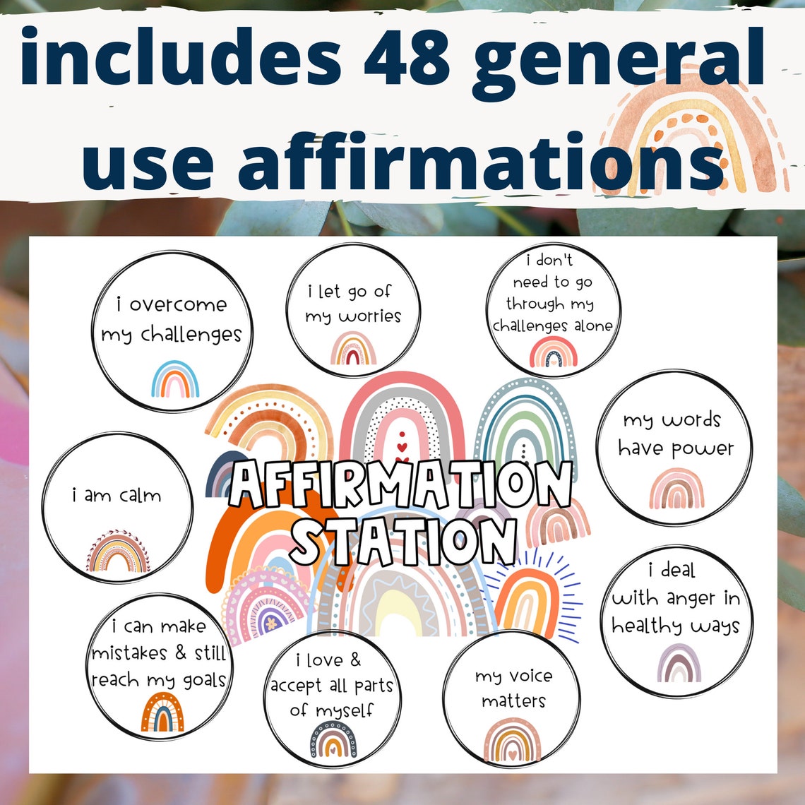Boho Rainbow Character Traits Affirmation Station Editable | Etsy
