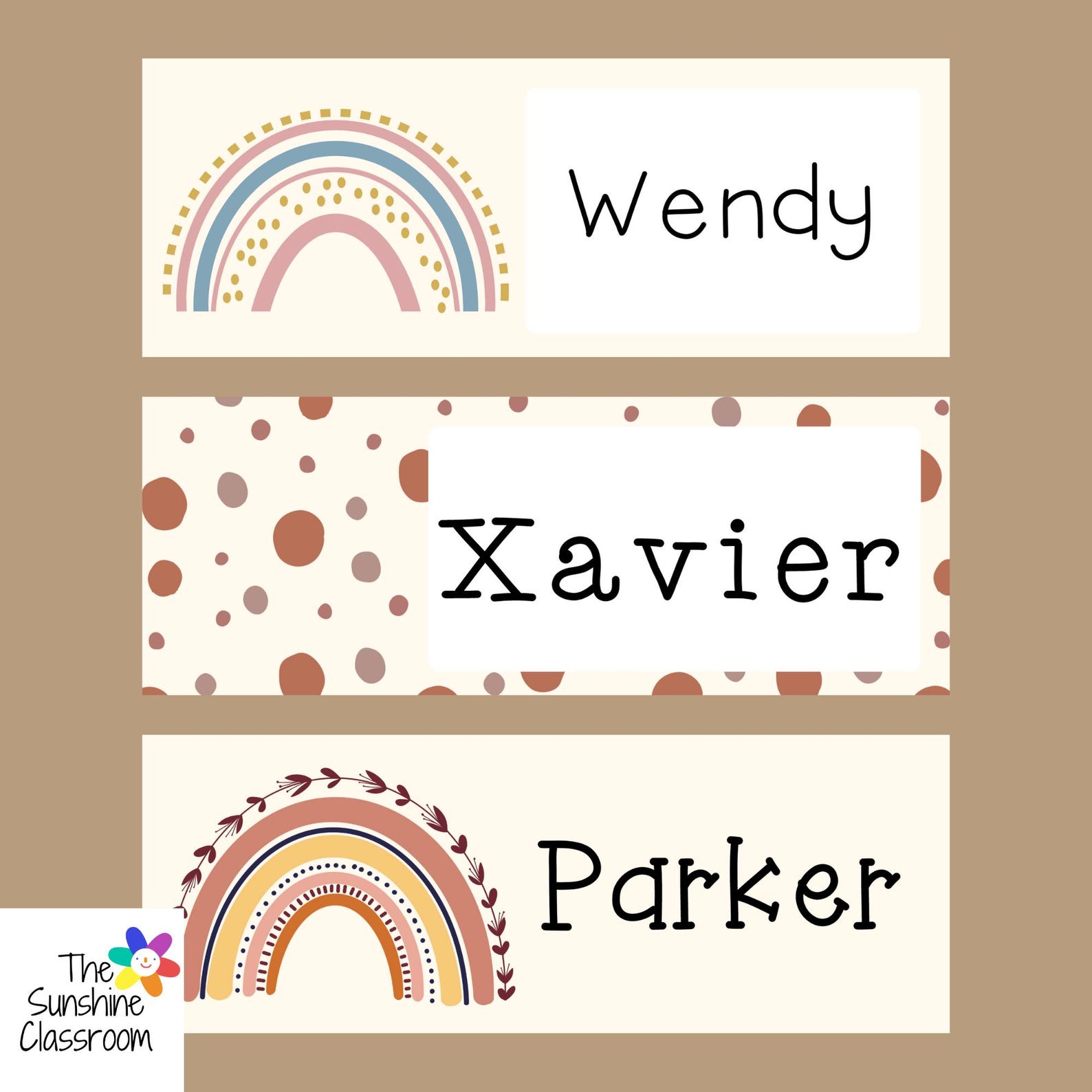 Earthy Boho Rainbow Student Desk Plates Classroom Name Decor Bright ...