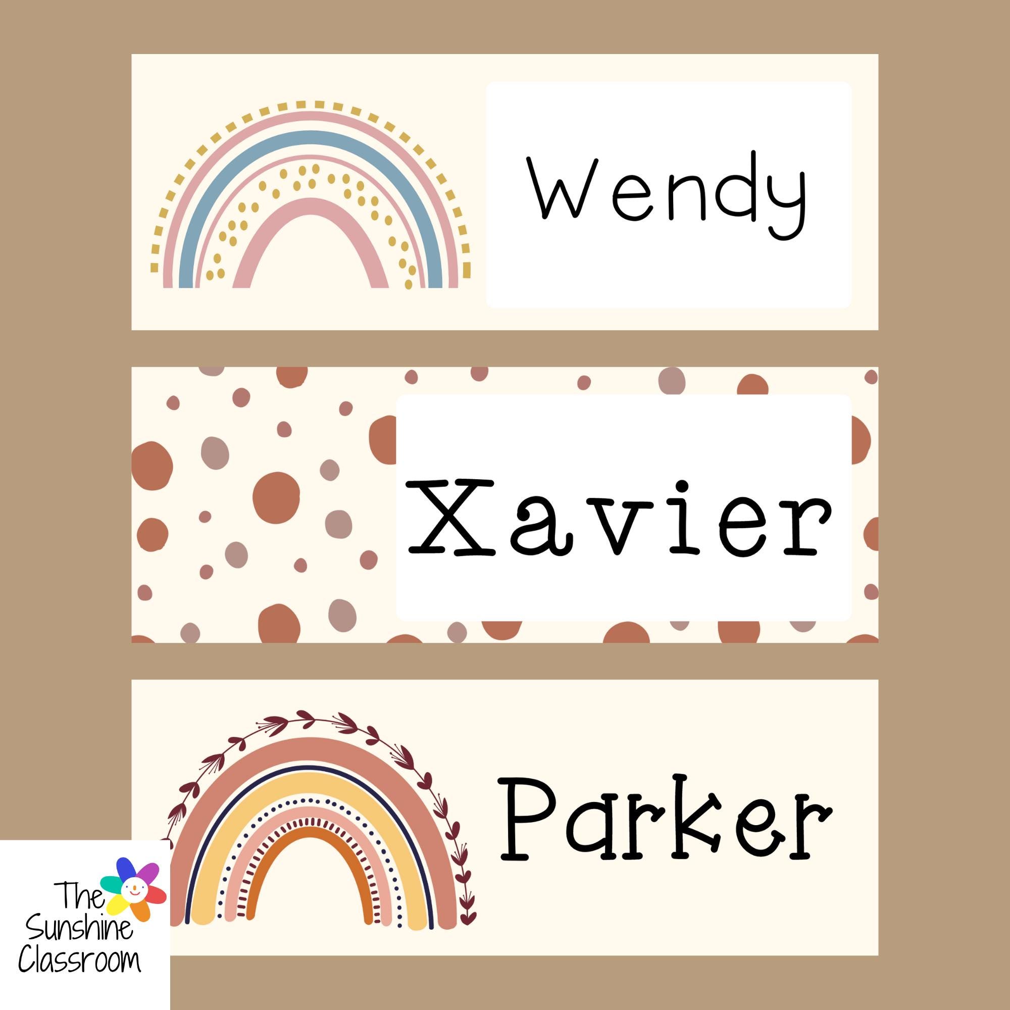 Earthy Boho Rainbow Student Desk Plates Classroom Name Decor Bright ...