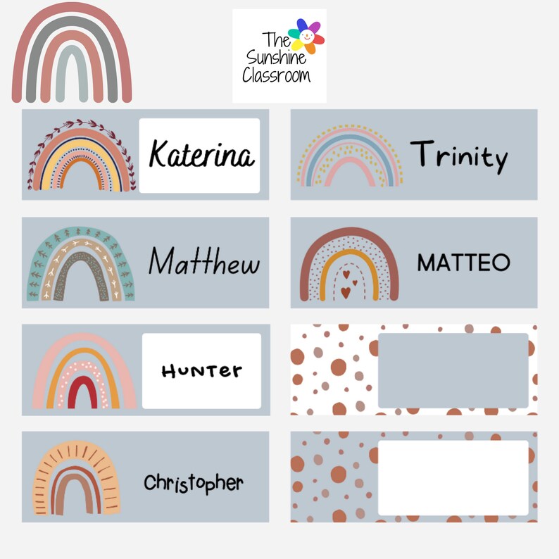 Earthy Boho Rainbow Student Desk Plates Classroom Name Decor Plates ...