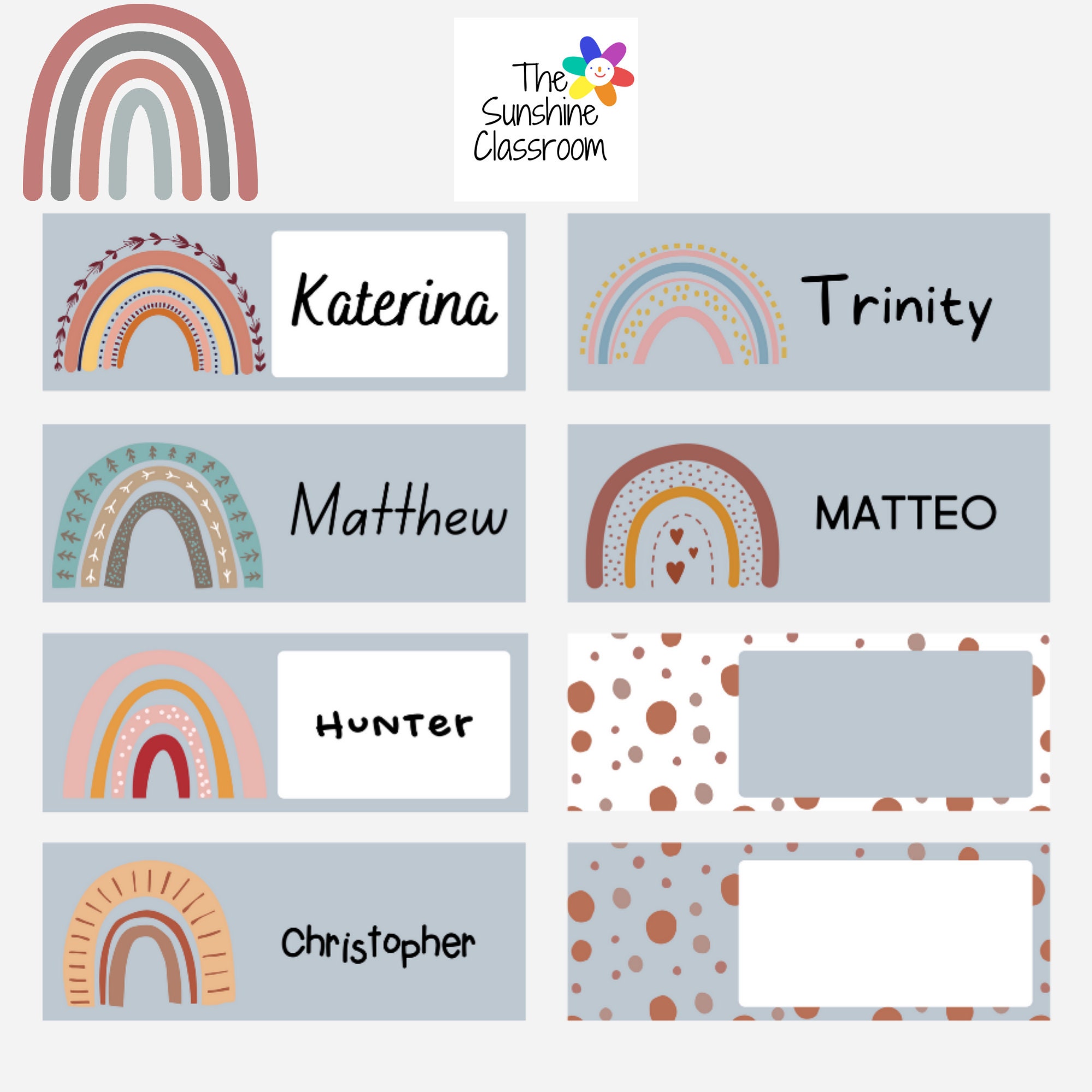 Earthy Boho Rainbow Student Desk Plates Classroom Name Decor Plates ...