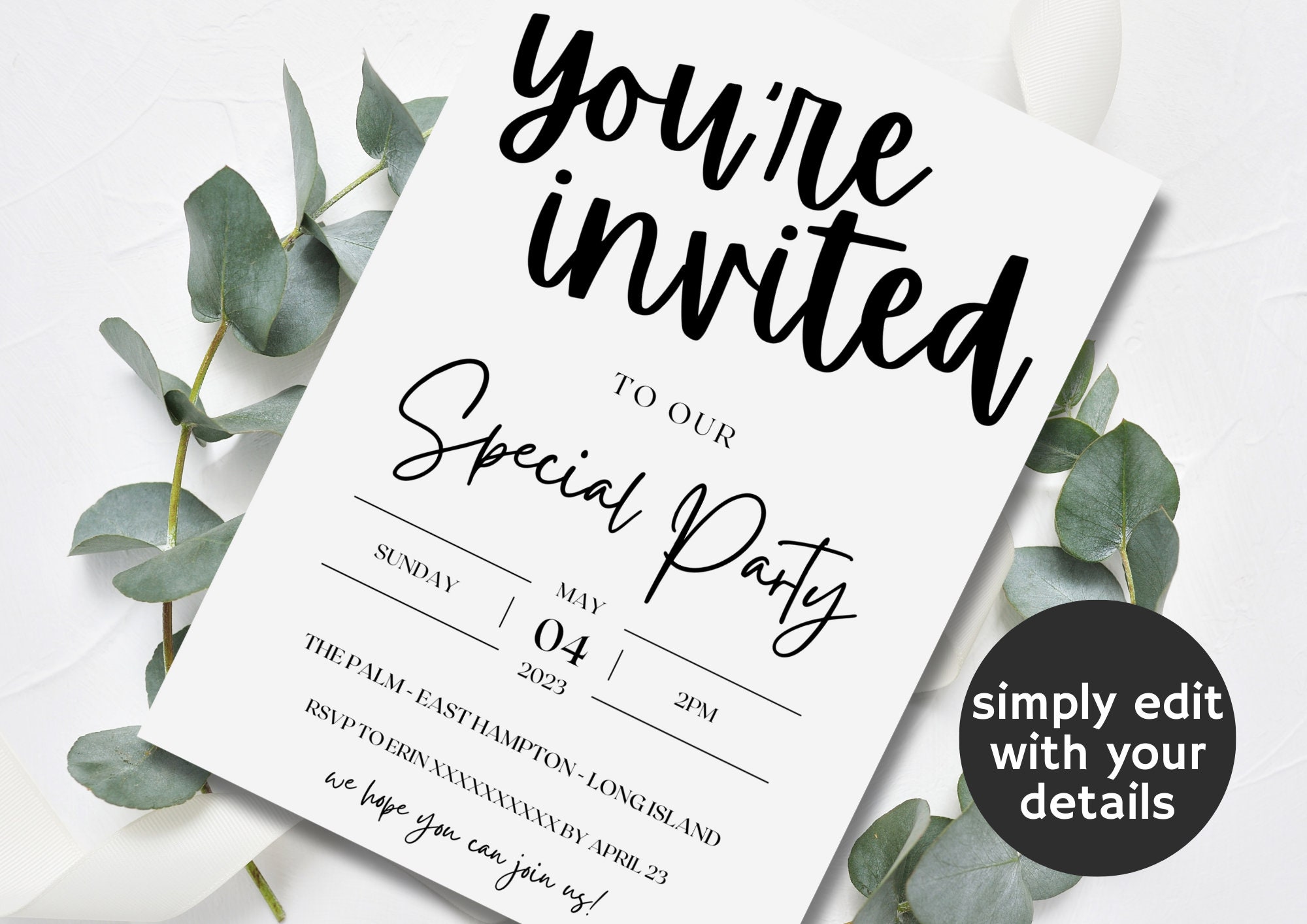 INVITATION CARD DESIGN Simple Elegant Editable Custom Template ...